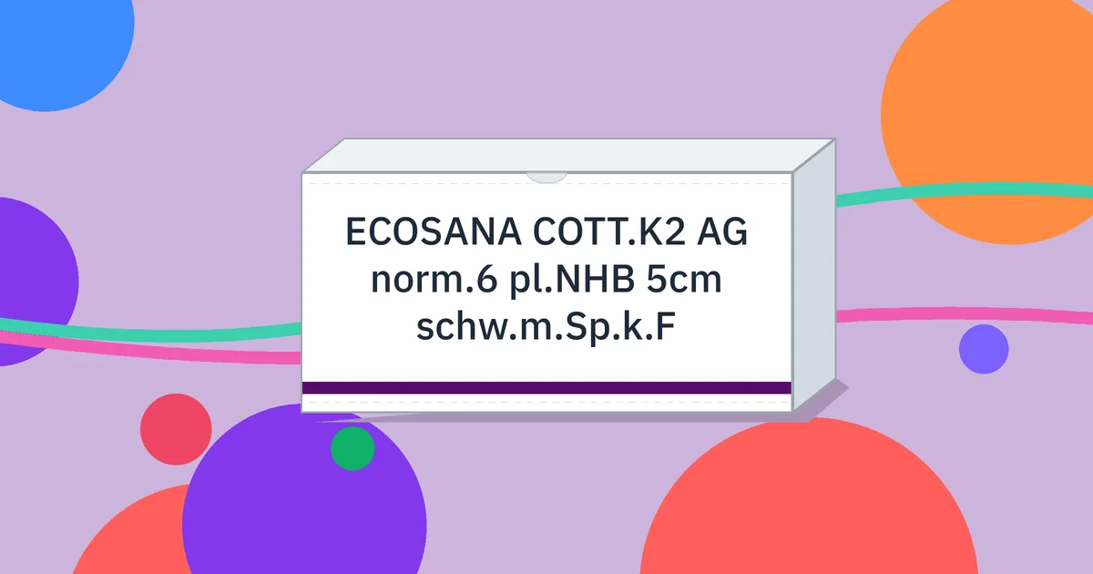 Symbolbild: Packung mit der Aufschrift ECOSANA COTT.K2 AG norm.6 pl.NHB 5cm schw.m.Sp.k.F (PZN 16950666) – Verfügbarkeit und Bezug in Apotheken in Frankfurt am Main