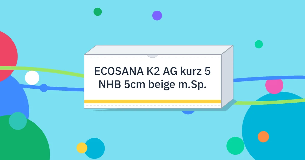 Symbolbild: Packung mit der Aufschrift ECOSANA K2 AG kurz 5 NHB 5cm beige m.Sp. (PZN 01466396) – Verfügbarkeit und Bezug in Apotheken in Frankfurt am Main