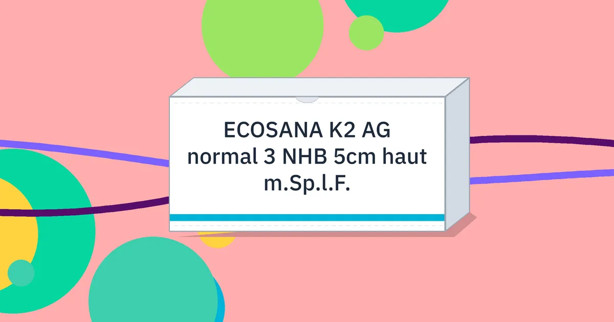 Symbolbild: Packung mit der Aufschrift ECOSANA K2 AG normal 3 NHB 5cm haut m.Sp.l.F. (PZN 10956716) – Verfügbarkeit und Bezug in Apotheken in Frankfurt am Main