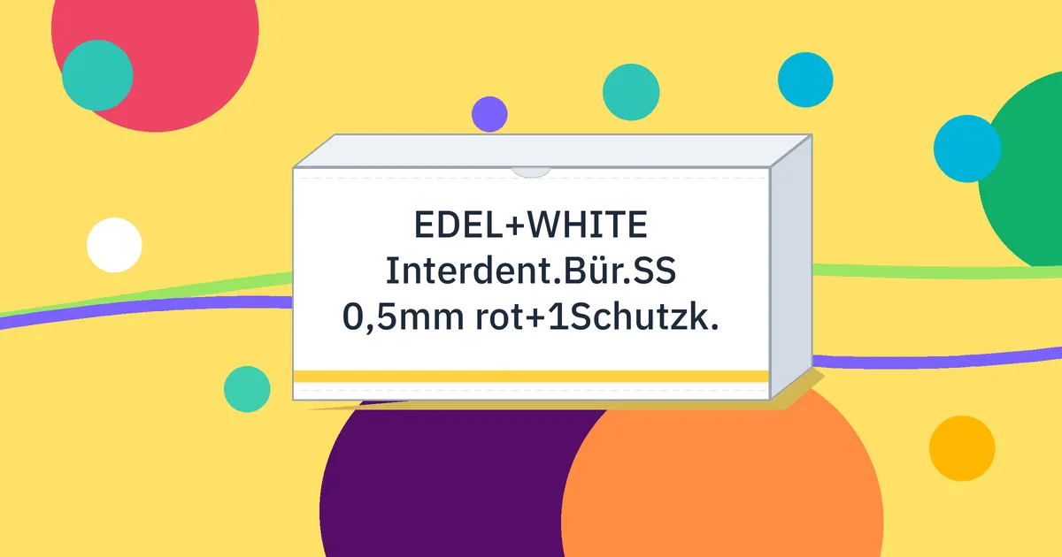 Symbolbild: Packung mit der Aufschrift EDEL+WHITE Interdent.Bür.SS 0,5mm rot+1Schutzk. (PZN 00171233) – Verfügbarkeit und Bezug in Apotheken in Frankfurt am Main