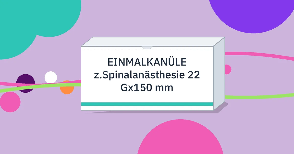 Symbolbild: Packung mit der Aufschrift EINMALKANÜLE z.Spinalanästhesie 22 Gx150 mm (PZN 10558192) – Verfügbarkeit und Bezug in Apotheken in Frankfurt am Main