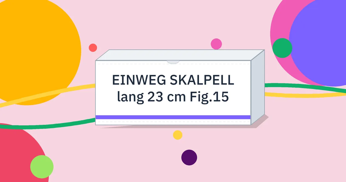Symbolbild: Packung mit der Aufschrift EINWEG SKALPELL lang 23 cm Fig.15 (PZN 09291016) – Verfügbarkeit und Bezug in Apotheken in Frankfurt am Main