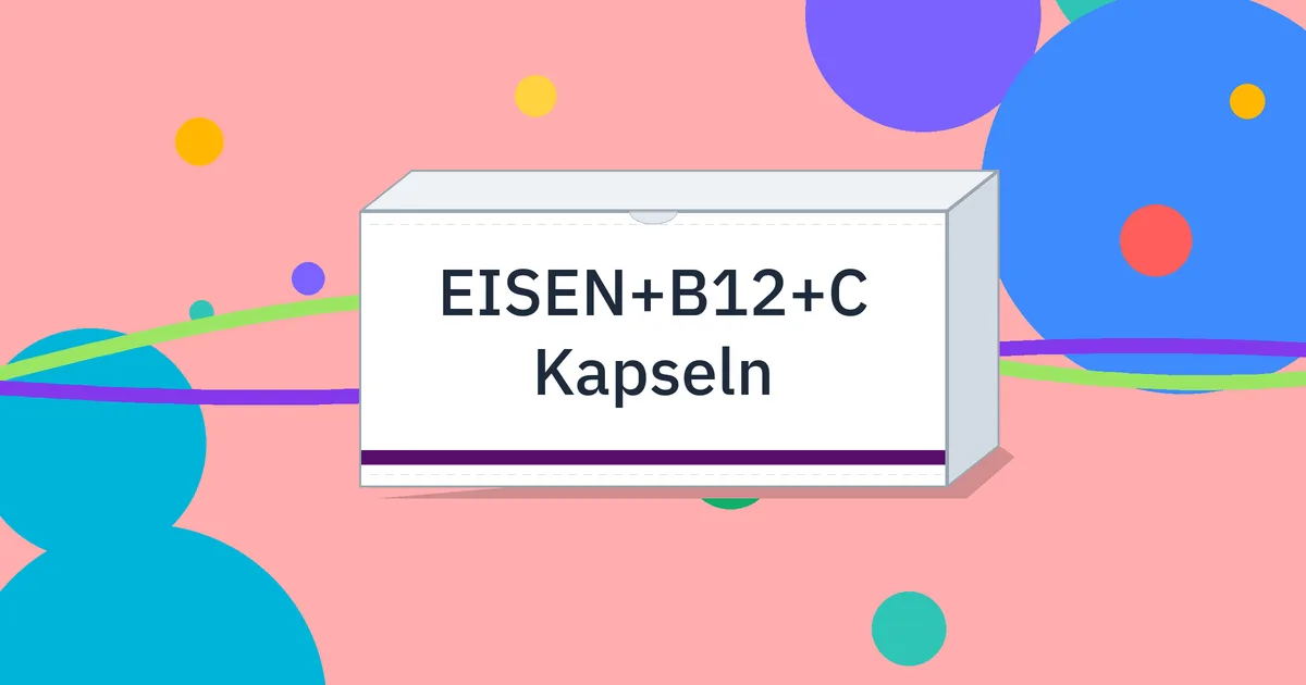 Symbolbild: Packung mit der Aufschrift EISEN+B12+C Kapseln (PZN 04936046) – Verfügbarkeit und Bezug in Apotheken in Frankfurt am Main