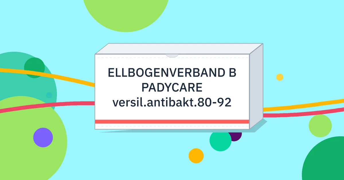 Symbolbild: Packung mit der Aufschrift ELLBOGENVERBAND B PADYCARE versil.antibakt.80-92 (PZN 10940230) – Verfügbarkeit und Bezug in Apotheken in Frankfurt am Main