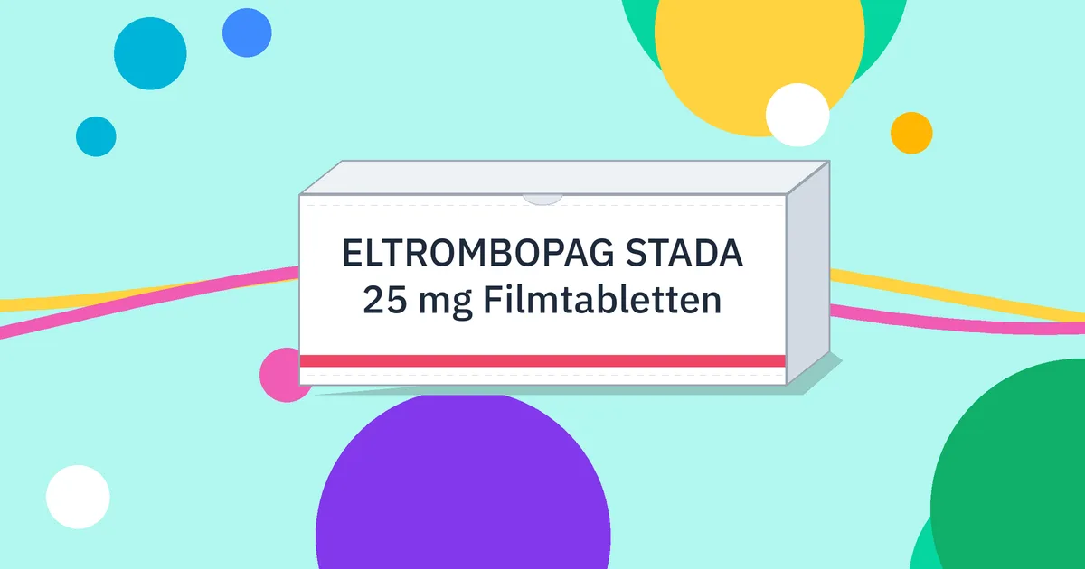 Symbolbild: Packung mit der Aufschrift ELTROMBOPAG STADA 25 mg Filmtabletten (PZN 19274697) – Verfügbarkeit und Bezug in Apotheken in Frankfurt am Main