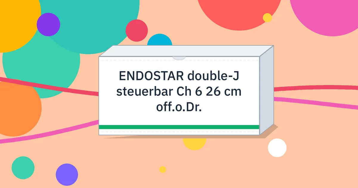 Symbolbild: Packung mit der Aufschrift ENDOSTAR double-J steuerbar Ch 6 26 cm off.o.Dr. (PZN 00439463) – Verfügbarkeit und Bezug in Apotheken in Frankfurt am Main
