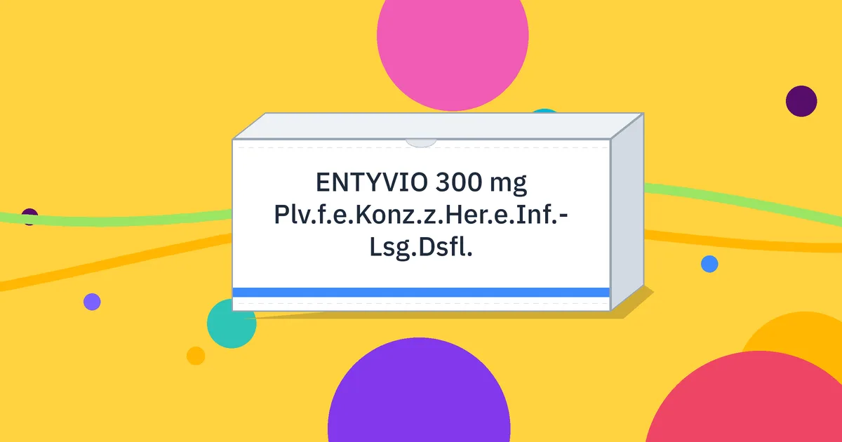 Symbolbild: Packung mit der Aufschrift ENTYVIO 300 mg Plv.f.e.Konz.z.Her.e.Inf.-Lsg.Dsfl. (PZN 10272001) – Verfügbarkeit und Bezug in Apotheken in Frankfurt am Main