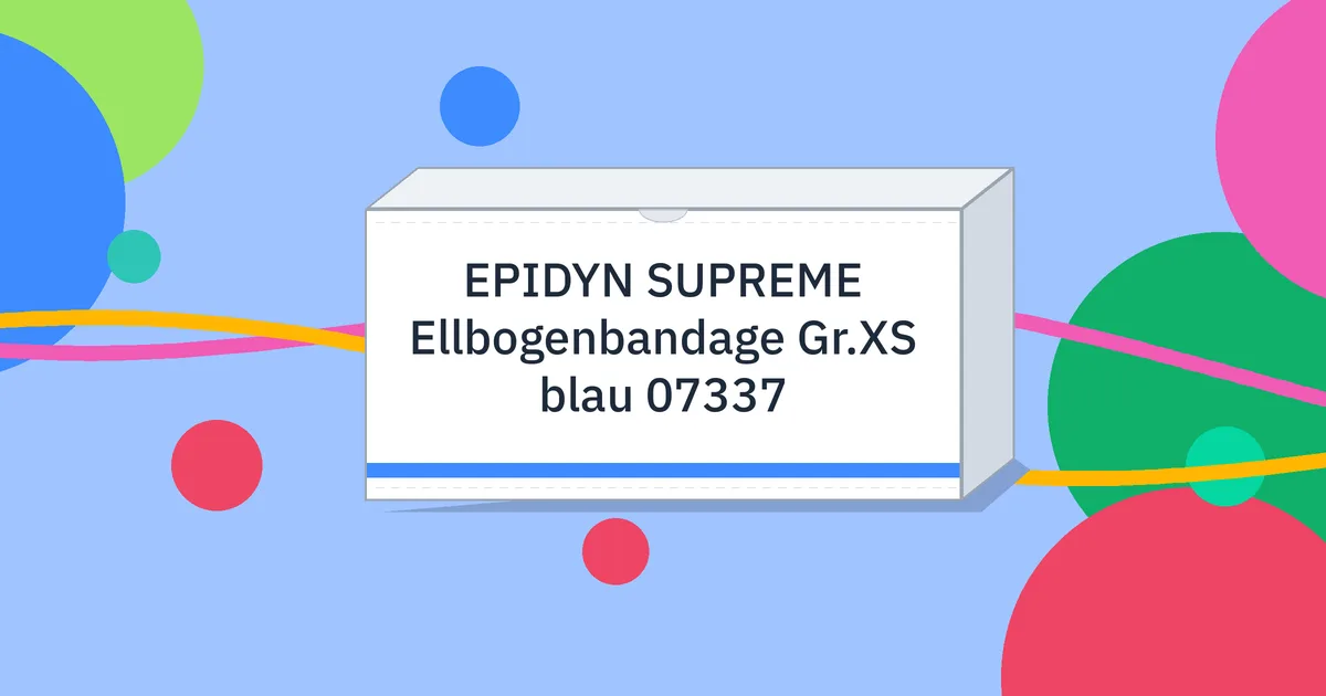 Symbolbild: Packung mit der Aufschrift EPIDYN SUPREME Ellbogenbandage Gr.XS blau 07337 (PZN 16931485) – Verfügbarkeit und Bezug in Apotheken in Frankfurt am Main