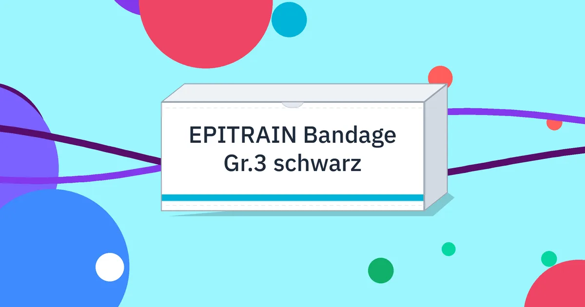 Symbolbild: Packung mit der Aufschrift EPITRAIN Bandage Gr.3 schwarz (PZN 07552441) – Verfügbarkeit und Bezug in Apotheken in Frankfurt am Main