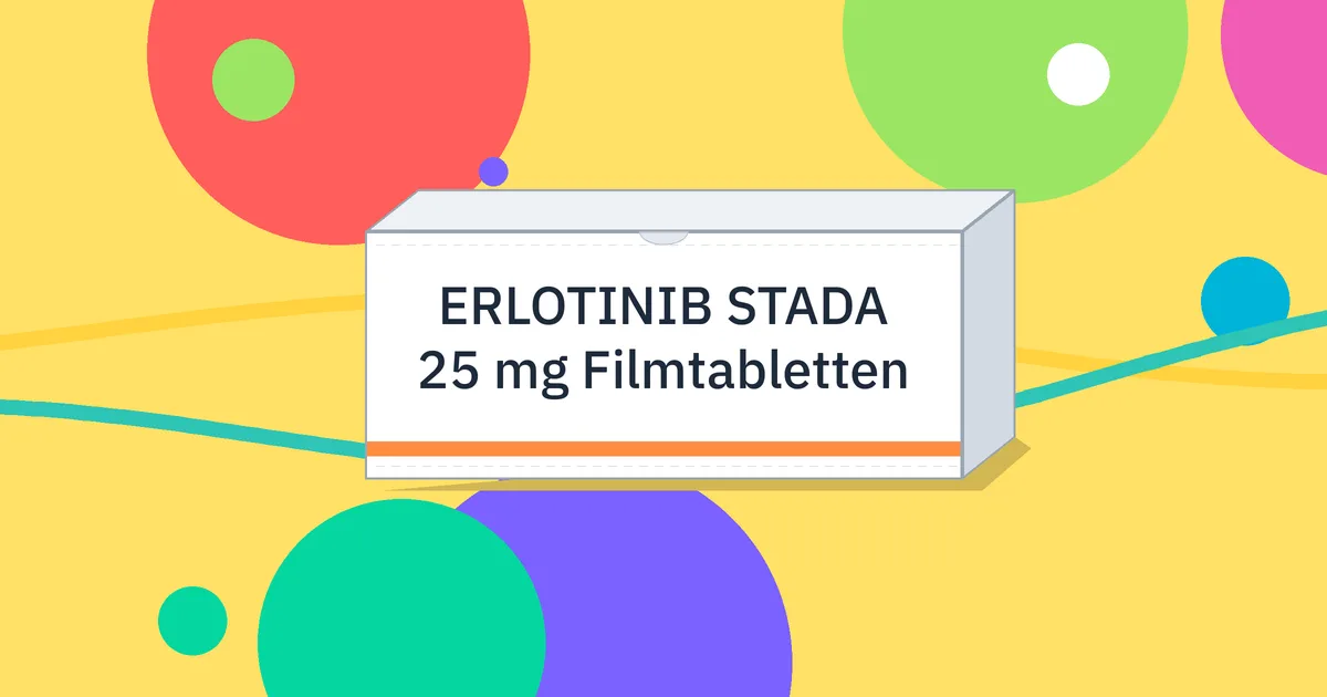 Symbolbild: Packung mit der Aufschrift ERLOTINIB STADA 25 mg Filmtabletten (PZN 15881242) – Verfügbarkeit und Bezug in Apotheken in Frankfurt am Main
