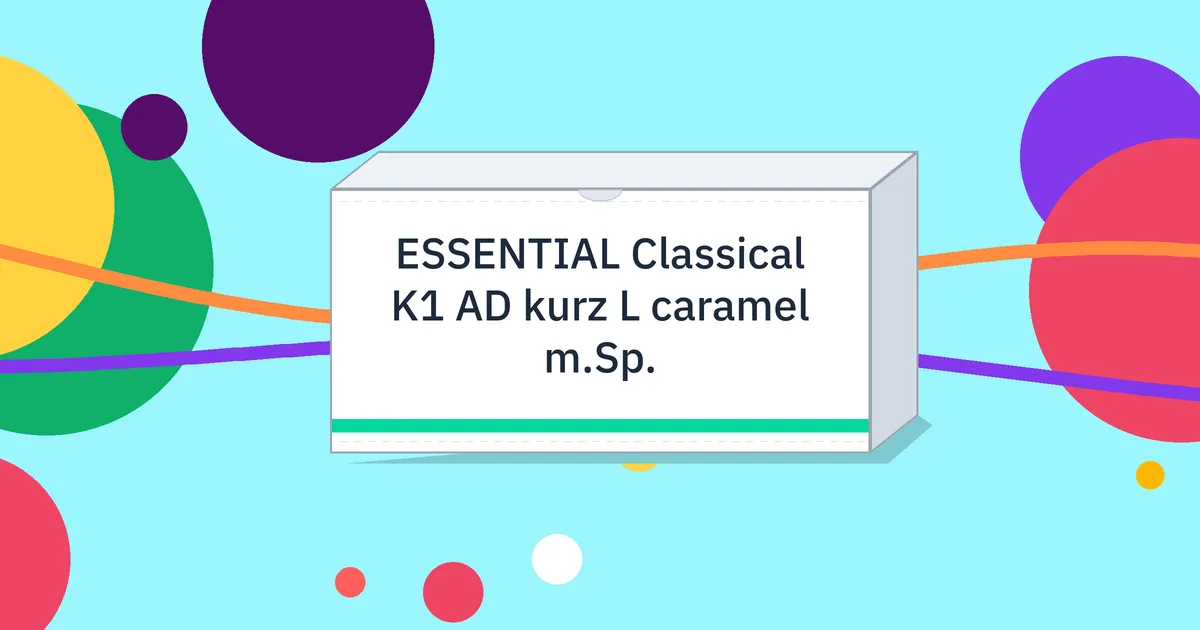 Symbolbild: Packung mit der Aufschrift ESSENTIAL Classical K1 AD kurz L caramel m.Sp. (PZN 17008632) – Verfügbarkeit und Bezug in Apotheken in Frankfurt am Main