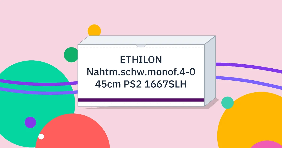 Symbolbild: Packung mit der Aufschrift ETHILON Nahtm.schw.monof.4-0 45cm PS2 1667SLH (PZN 16251164) – Verfügbarkeit und Bezug in Apotheken in Frankfurt am Main