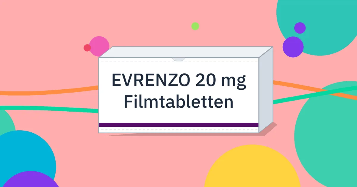 Symbolbild: Packung mit der Aufschrift EVRENZO 20 mg Filmtabletten (PZN 20410941) – Verfügbarkeit und Bezug in Apotheken in Frankfurt am Main