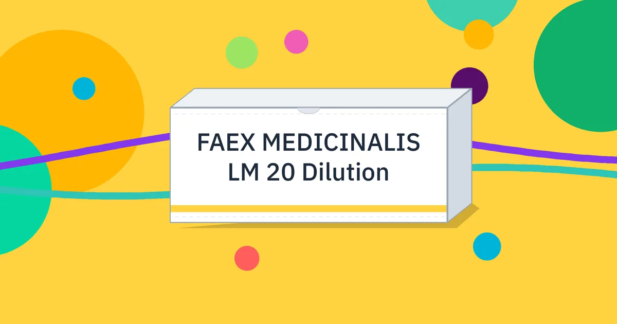 Symbolbild: Packung mit der Aufschrift FAEX MEDICINALIS LM 20 Dilution (PZN 13486122) – Verfügbarkeit und Bezug in Apotheken in Frankfurt am Main