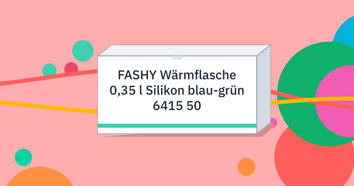 Symbolbild: Packung mit der Aufschrift FASHY Wärmflasche 0,35 l Silikon blau-grün 6415 50 (PZN 17246343) – Verfügbarkeit und Bezug in Apotheken in Frankfurt am Main