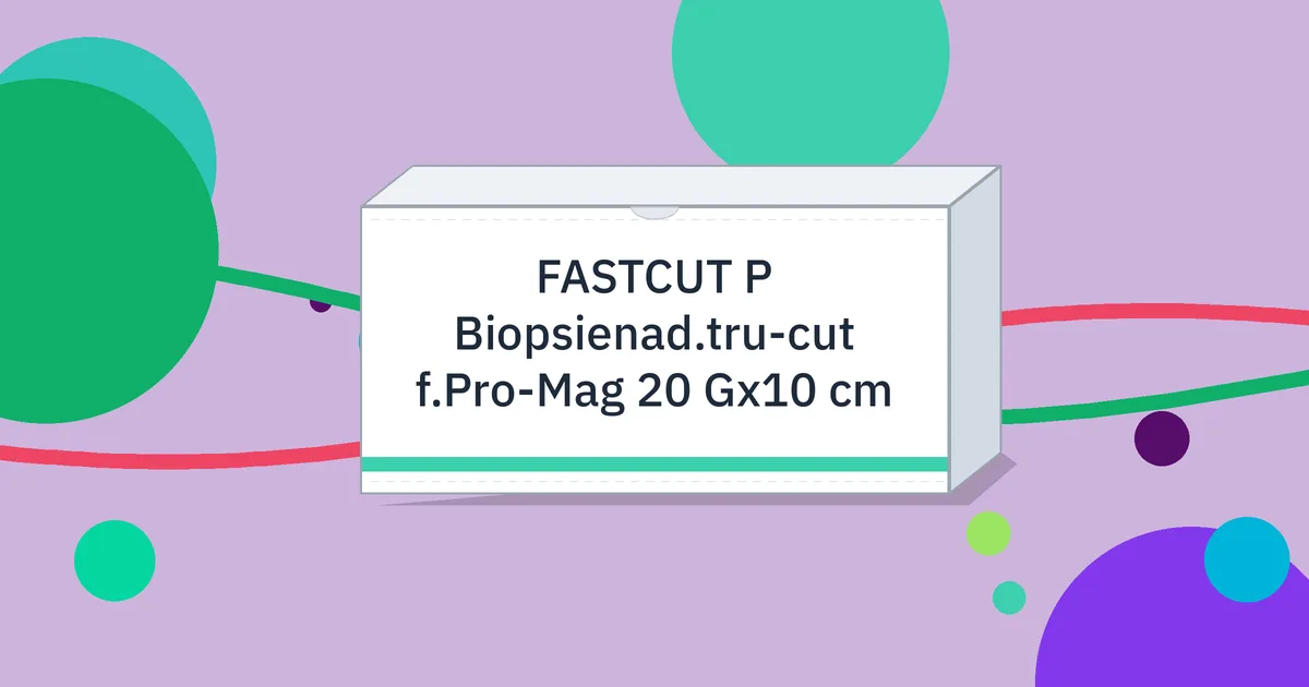 Symbolbild: Packung mit der Aufschrift FASTCUT P Biopsienad.tru-cut f.Pro-Mag 20 Gx10 cm (PZN 16087492) – Verfügbarkeit und Bezug in Apotheken in Frankfurt am Main