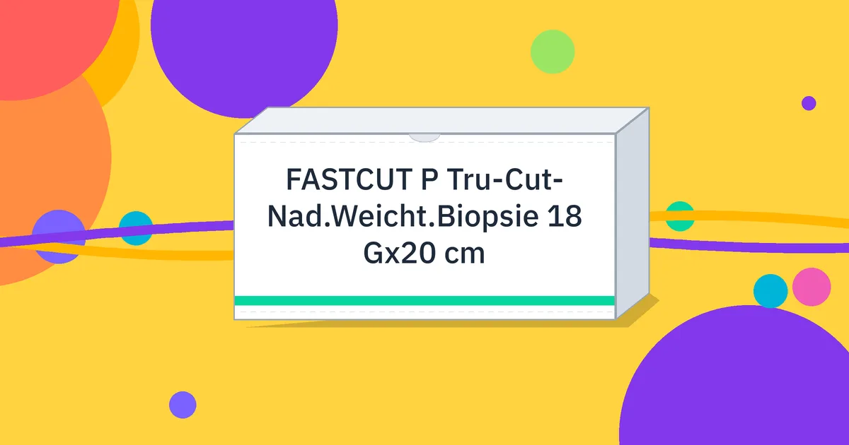 Symbolbild: Packung mit der Aufschrift FASTCUT P Tru-Cut-Nad.Weicht.Biopsie 18 Gx20 cm (PZN 19734928) – Verfügbarkeit und Bezug in Apotheken in Frankfurt am Main
