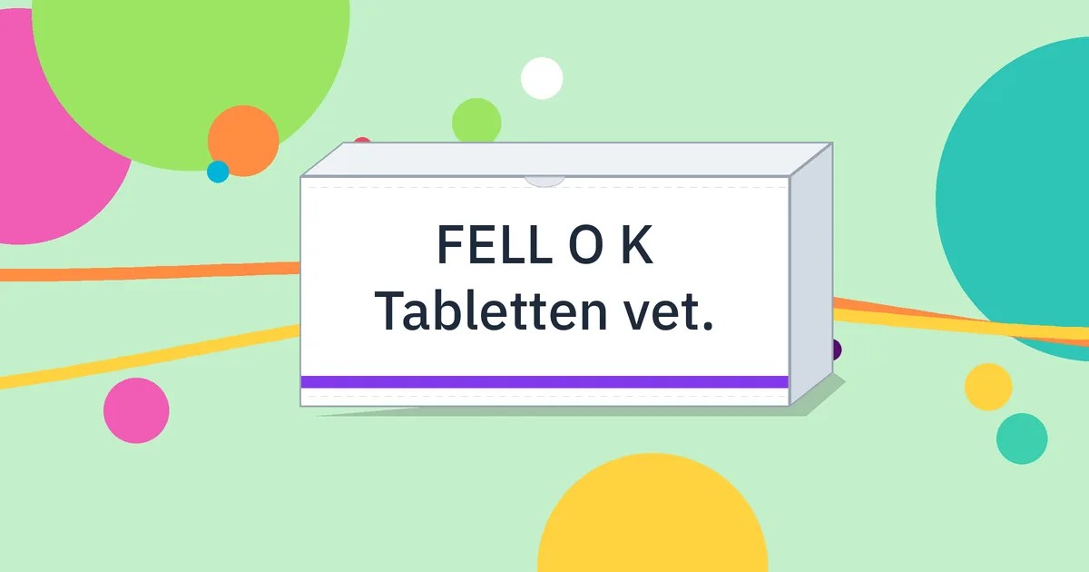 Symbolbild: Packung mit der Aufschrift FELL O K Tabletten vet. (PZN 04604083) – Verfügbarkeit und Bezug in Apotheken in Frankfurt am Main
