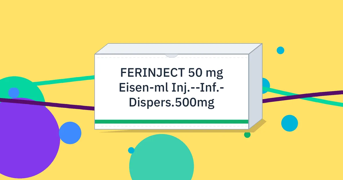 Symbolbild: Packung mit der Aufschrift FERINJECT 50 mg Eisen-ml Inj.--Inf.-Dispers.500mg (PZN 18841119) – Verfügbarkeit und Bezug in Apotheken in Frankfurt am Main