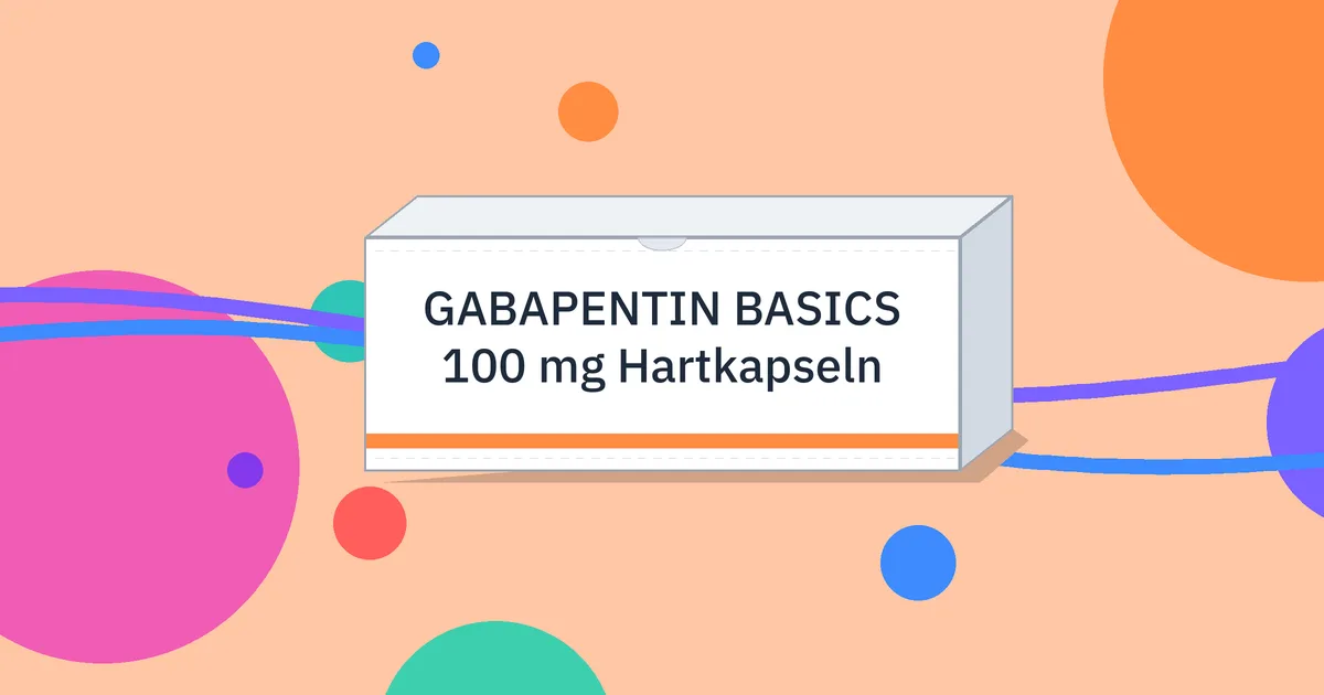 Symbolbild: Packung mit der Aufschrift GABAPENTIN BASICS 100 mg Hartkapseln (PZN 01072208) – Verfügbarkeit und Bezug in Apotheken in Frankfurt am Main