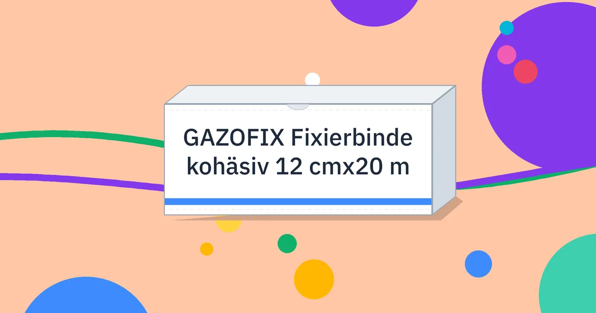 Symbolbild: Packung mit der Aufschrift GAZOFIX Fixierbinde kohäsiv 12 cmx20 m (PZN 11587882) – Verfügbarkeit und Bezug in Apotheken in Frankfurt am Main