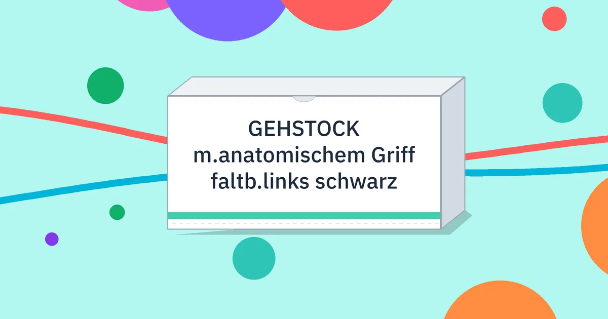 Symbolbild: Packung mit der Aufschrift GEHSTOCK m.anatomischem Griff faltb.links schwarz (PZN 14028597) – Verfügbarkeit und Bezug in Apotheken in Frankfurt am Main