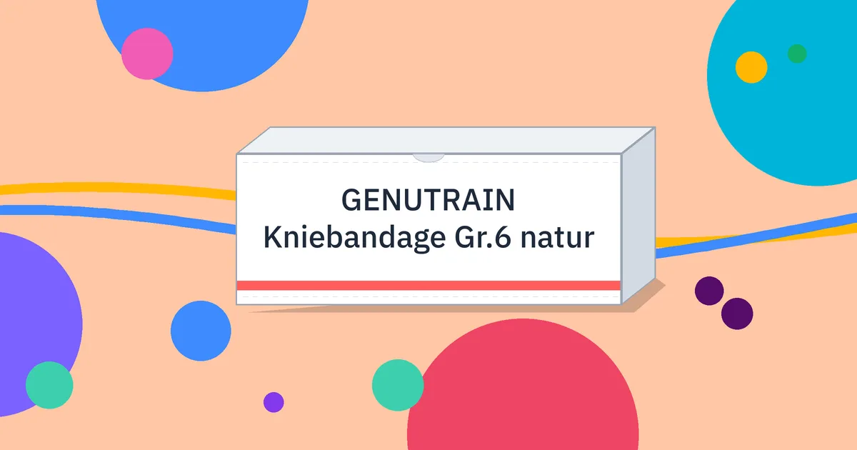 Symbolbild: Packung mit der Aufschrift GENUTRAIN Kniebandage Gr.6 natur (PZN 01285306) – Verfügbarkeit und Bezug in Apotheken in Frankfurt am Main