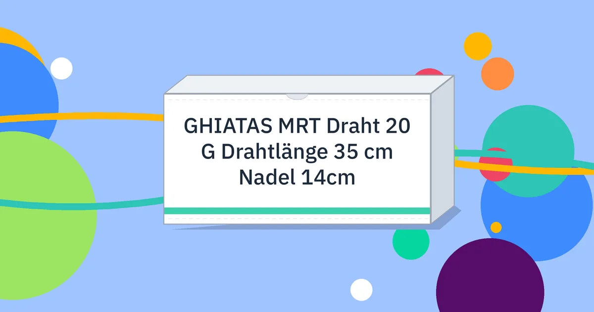 Symbolbild: Packung mit der Aufschrift GHIATAS MRT Draht 20 G Drahtlänge 35 cm Nadel 14cm (PZN 03566251) – Verfügbarkeit und Bezug in Apotheken in Frankfurt am Main
