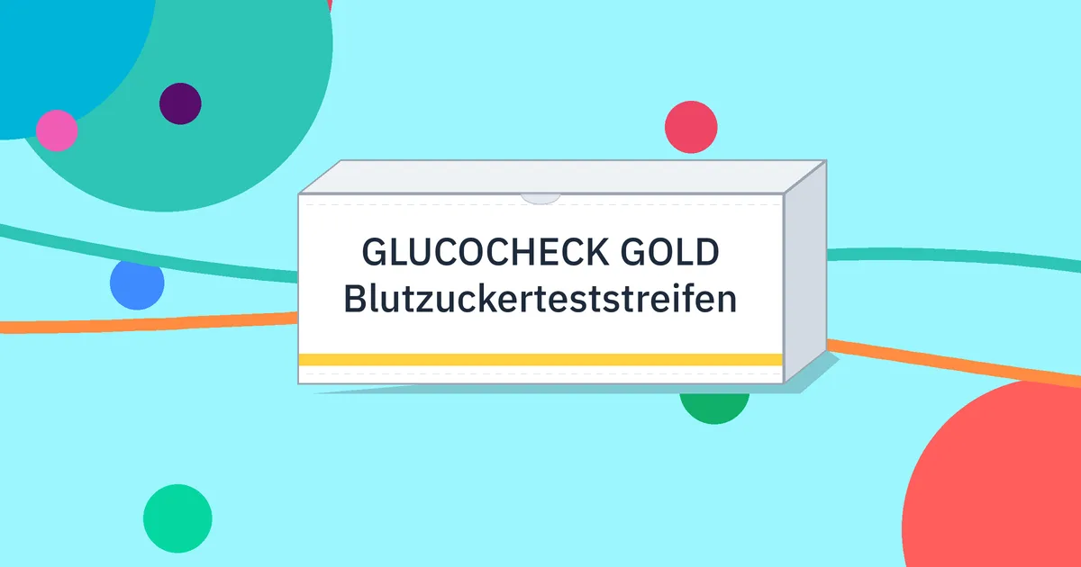 Symbolbild: Packung mit der Aufschrift GLUCOCHECK GOLD Blutzuckerteststreifen (PZN 14200889) – Verfügbarkeit und Bezug in Apotheken in Frankfurt am Main