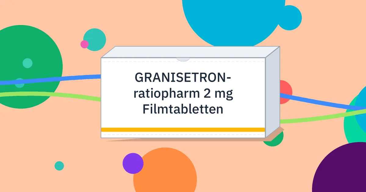 Symbolbild: Packung mit der Aufschrift GRANISETRON-ratiopharm 2 mg Filmtabletten (PZN 06607507) – Verfügbarkeit und Bezug in Apotheken in Frankfurt am Main