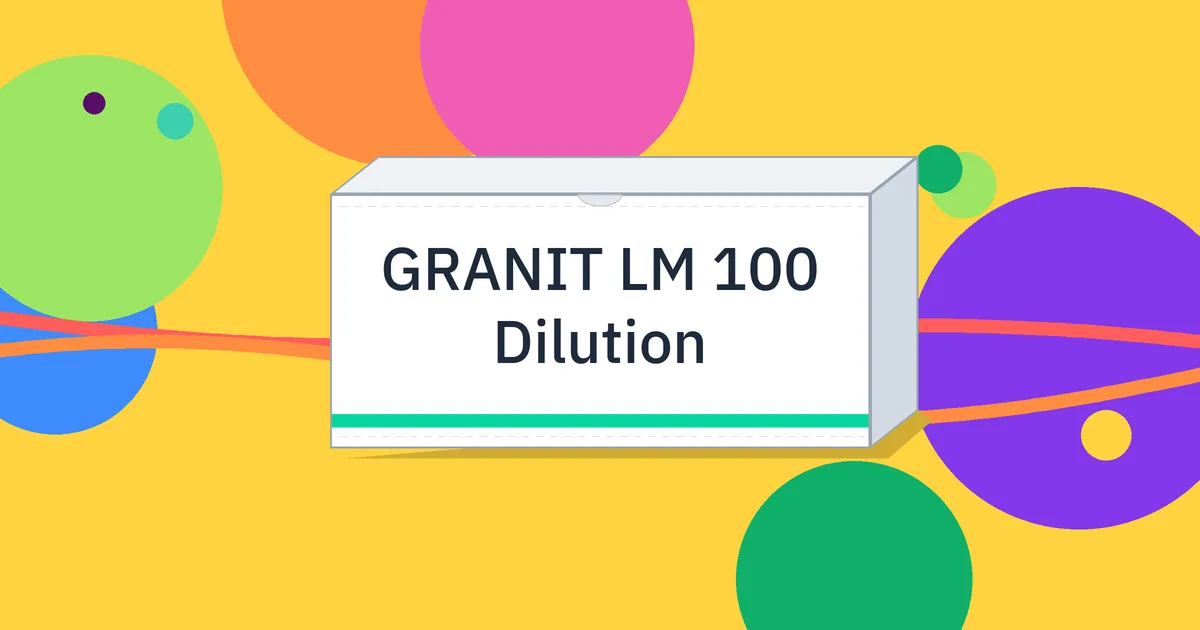 Symbolbild: Packung mit der Aufschrift GRANIT LM 100 Dilution (PZN 12881589) – Verfügbarkeit und Bezug in Apotheken in Frankfurt am Main