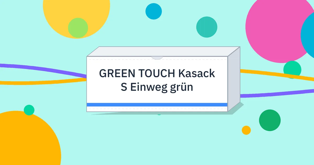Symbolbild: Packung mit der Aufschrift GREEN TOUCH Kasack S Einweg grün (PZN 04702644) – Verfügbarkeit und Bezug in Apotheken in Frankfurt am Main