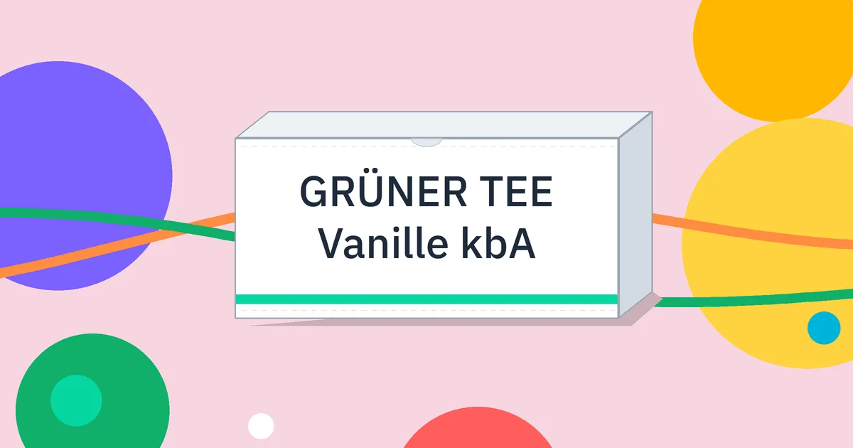 Symbolbild: Packung mit der Aufschrift GRÜNER TEE Vanille kbA (PZN 02165739) – Verfügbarkeit und Bezug in Apotheken in Frankfurt am Main
