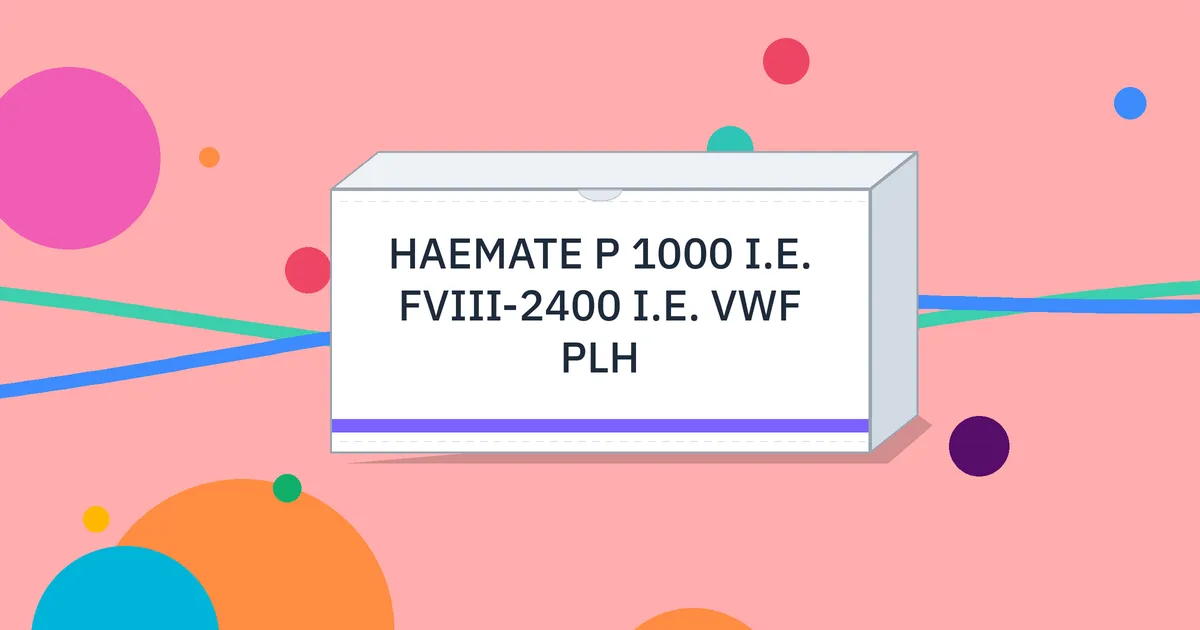 Symbolbild: Packung mit der Aufschrift HAEMATE P 1000 I.E. FVIII-2400 I.E. VWF PLH (PZN 18031343) – Verfügbarkeit und Bezug in Apotheken in Frankfurt am Main