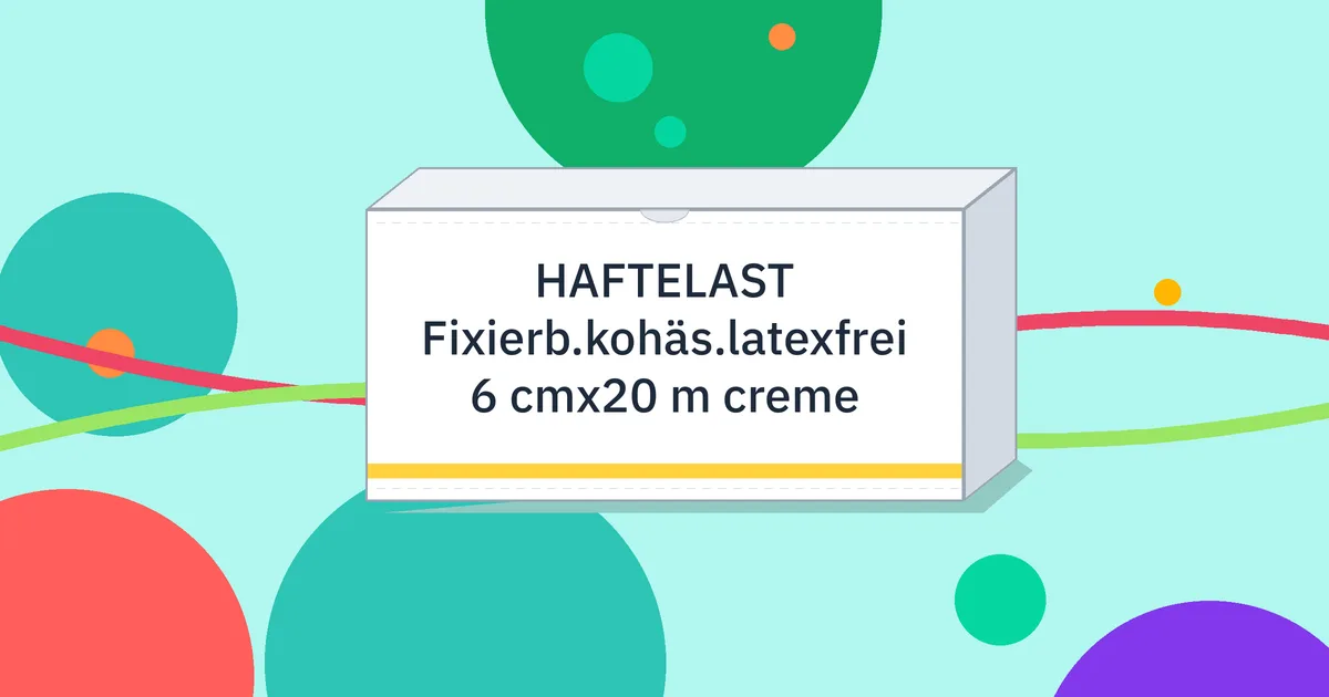 Symbolbild: Packung mit der Aufschrift HAFTELAST Fixierb.kohäs.latexfrei 6 cmx20 m creme (PZN 08817203) – Verfügbarkeit und Bezug in Apotheken in Frankfurt am Main