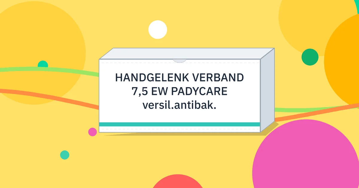 Symbolbild: Packung mit der Aufschrift HANDGELENK VERBAND 7,5 EW PADYCARE versil.antibak. (PZN 10939586) – Verfügbarkeit und Bezug in Apotheken in Frankfurt am Main