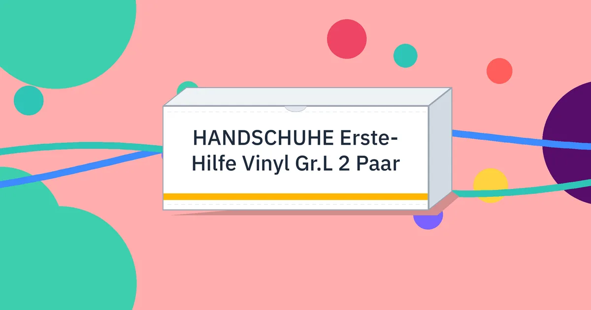 Symbolbild: Packung mit der Aufschrift HANDSCHUHE Erste-Hilfe Vinyl Gr.L 2 Paar (PZN 18772335) – Verfügbarkeit und Bezug in Apotheken in Frankfurt am Main
