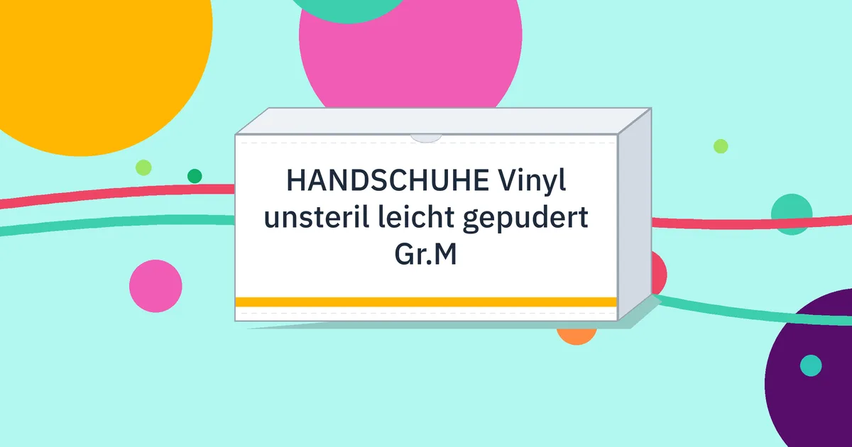 Symbolbild: Packung mit der Aufschrift HANDSCHUHE Vinyl unsteril leicht gepudert Gr.M (PZN 01230765) – Verfügbarkeit und Bezug in Apotheken in Frankfurt am Main