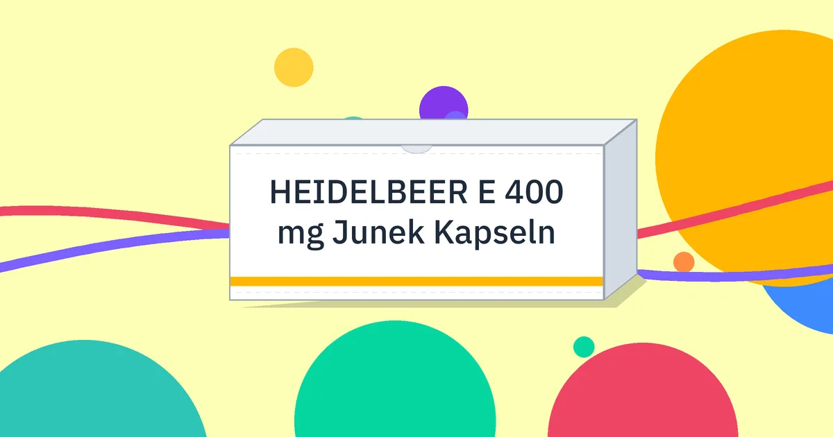 Symbolbild: Packung mit der Aufschrift HEIDELBEER E 400 mg Junek Kapseln (PZN 10336391) – Verfügbarkeit und Bezug in Apotheken in Frankfurt am Main