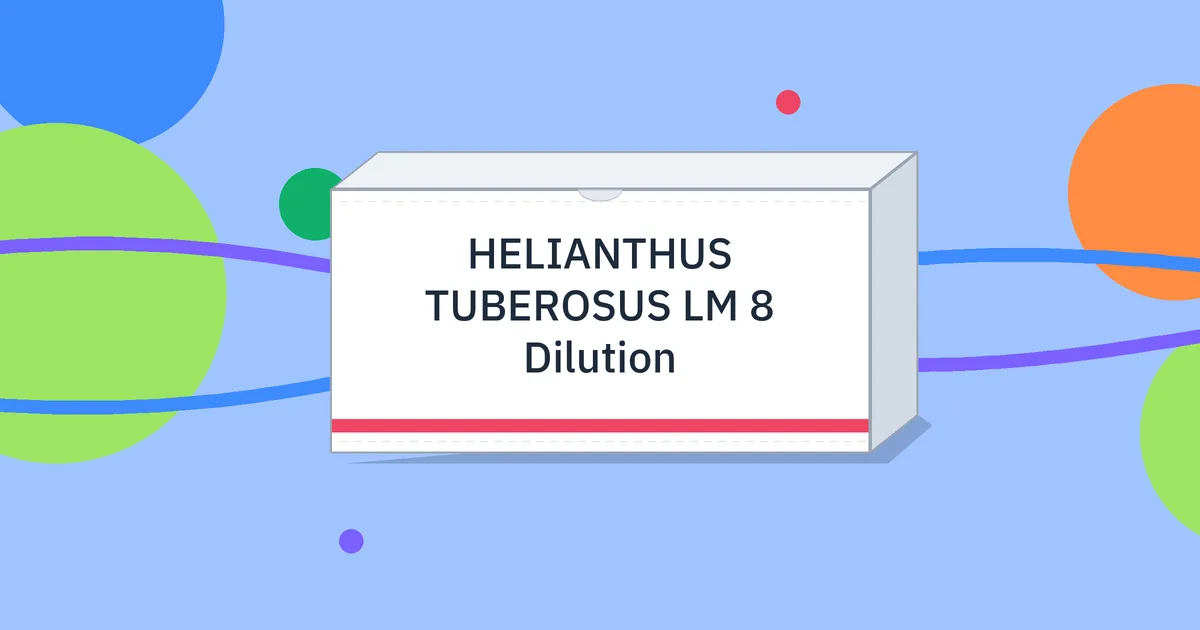 Symbolbild: Packung mit der Aufschrift HELIANTHUS TUBEROSUS LM 8 Dilution (PZN 13551581) – Verfügbarkeit und Bezug in Apotheken in Frankfurt am Main