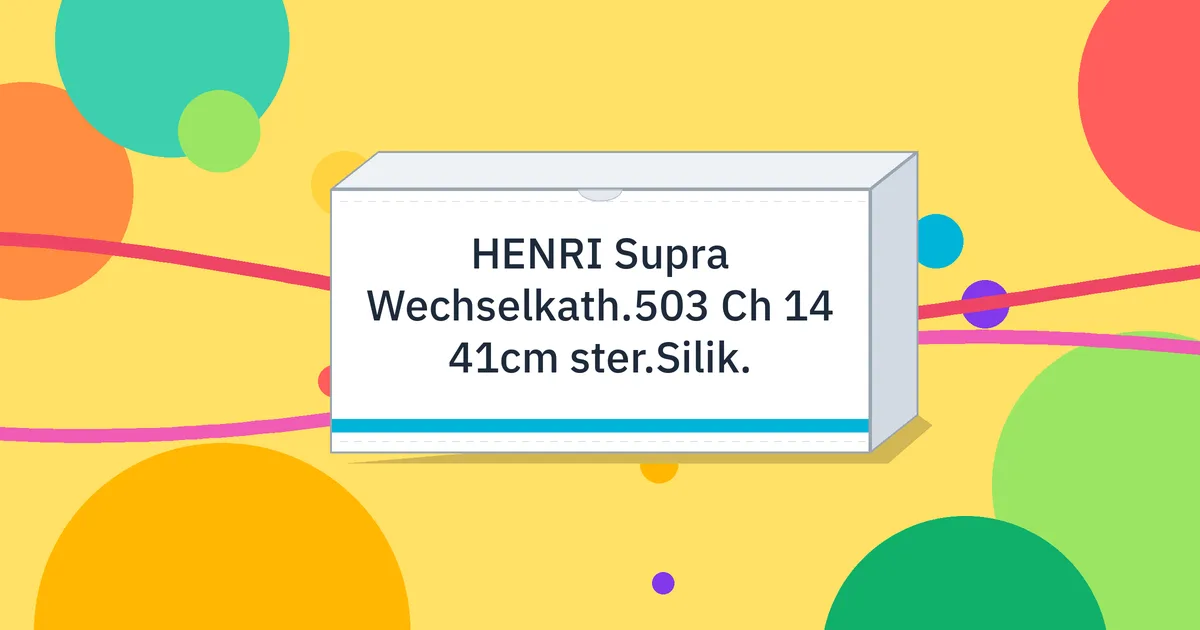 Symbolbild: Packung mit der Aufschrift HENRI Supra Wechselkath.503 Ch 14 41cm ster.Silik. (PZN 01399174) – Verfügbarkeit und Bezug in Apotheken in Frankfurt am Main