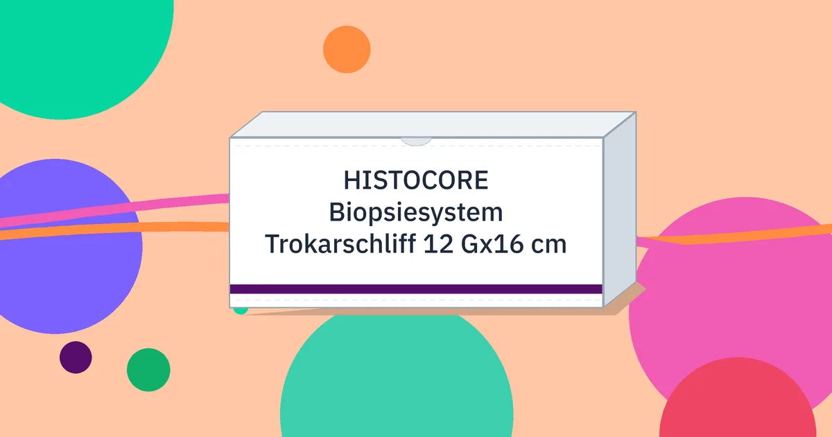 Symbolbild: Packung mit der Aufschrift HISTOCORE Biopsiesystem Trokarschliff 12 Gx16 cm (PZN 18793946) – Verfügbarkeit und Bezug in Apotheken in Frankfurt am Main