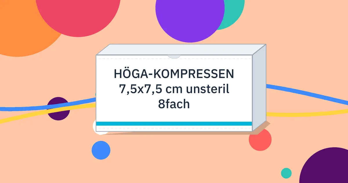 Symbolbild: Packung mit der Aufschrift HÖGA-KOMPRESSEN 7,5x7,5 cm unsteril 8fach (PZN 06885123) – Verfügbarkeit und Bezug in Apotheken in Frankfurt am Main