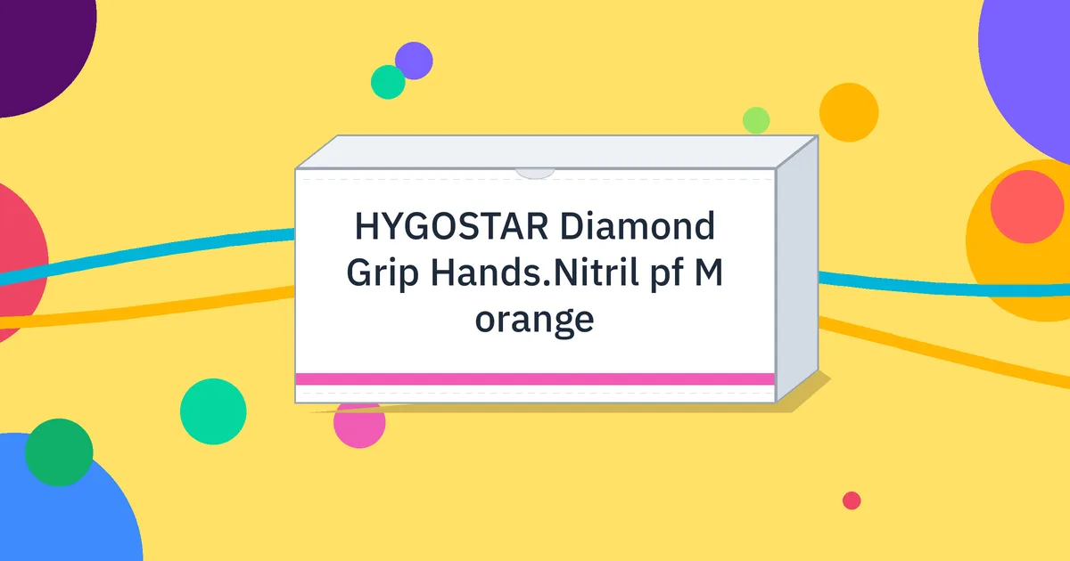 Symbolbild: Packung mit der Aufschrift HYGOSTAR Diamond Grip Hands.Nitril pf M orange (PZN 20772319) – Verfügbarkeit und Bezug in Apotheken in Frankfurt am Main