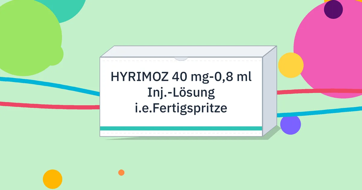Symbolbild: Packung mit der Aufschrift HYRIMOZ 40 mg-0,8 ml Inj.-Lösung i.e.Fertigspritze (PZN 18454718) – Verfügbarkeit und Bezug in Apotheken in Frankfurt am Main