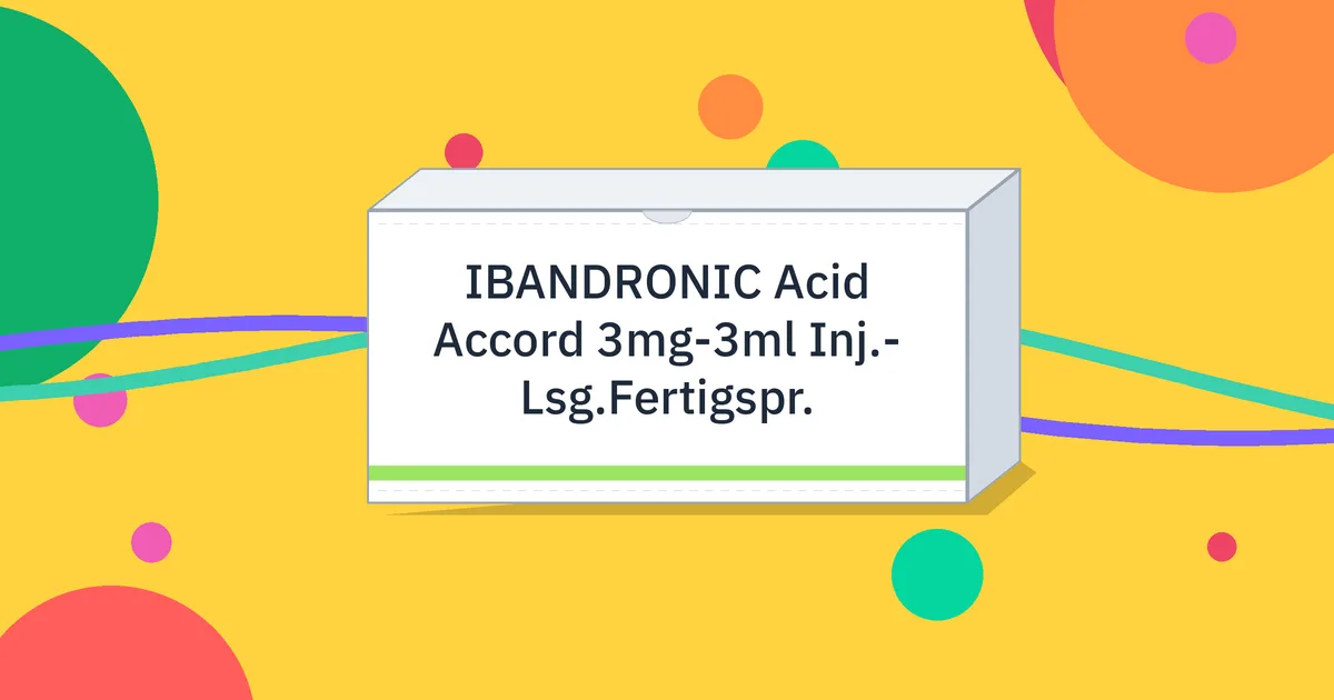 Symbolbild: Packung mit der Aufschrift IBANDRONIC Acid Accord 3mg-3ml Inj.-Lsg.Fertigspr. (PZN 13891897) – Verfügbarkeit und Bezug in Apotheken in Frankfurt am Main