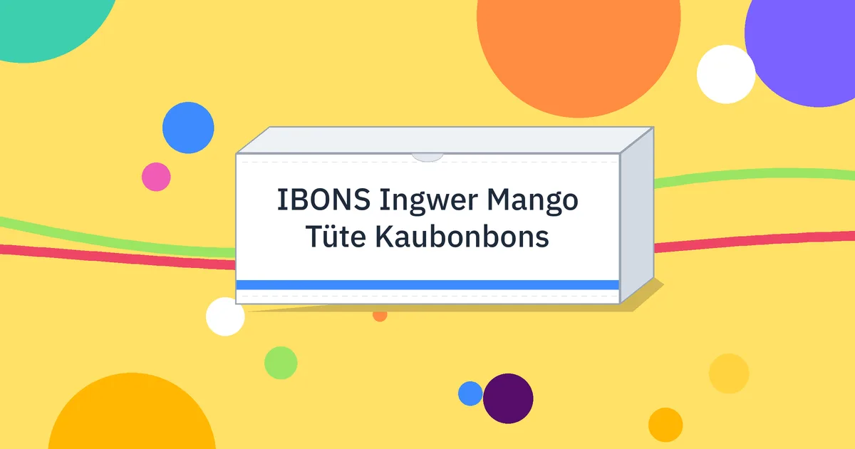 Symbolbild: Packung mit der Aufschrift IBONS Ingwer Mango Tüte Kaubonbons (PZN 16884596) – Verfügbarkeit und Bezug in Apotheken in Frankfurt am Main