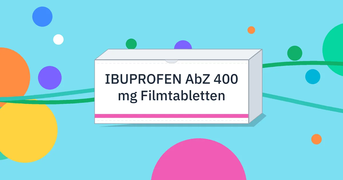 Symbolbild: Packung mit der Aufschrift IBUPROFEN AbZ 400 mg Filmtabletten (PZN 01016061) – Verfügbarkeit und Bezug in Apotheken in Frankfurt am Main