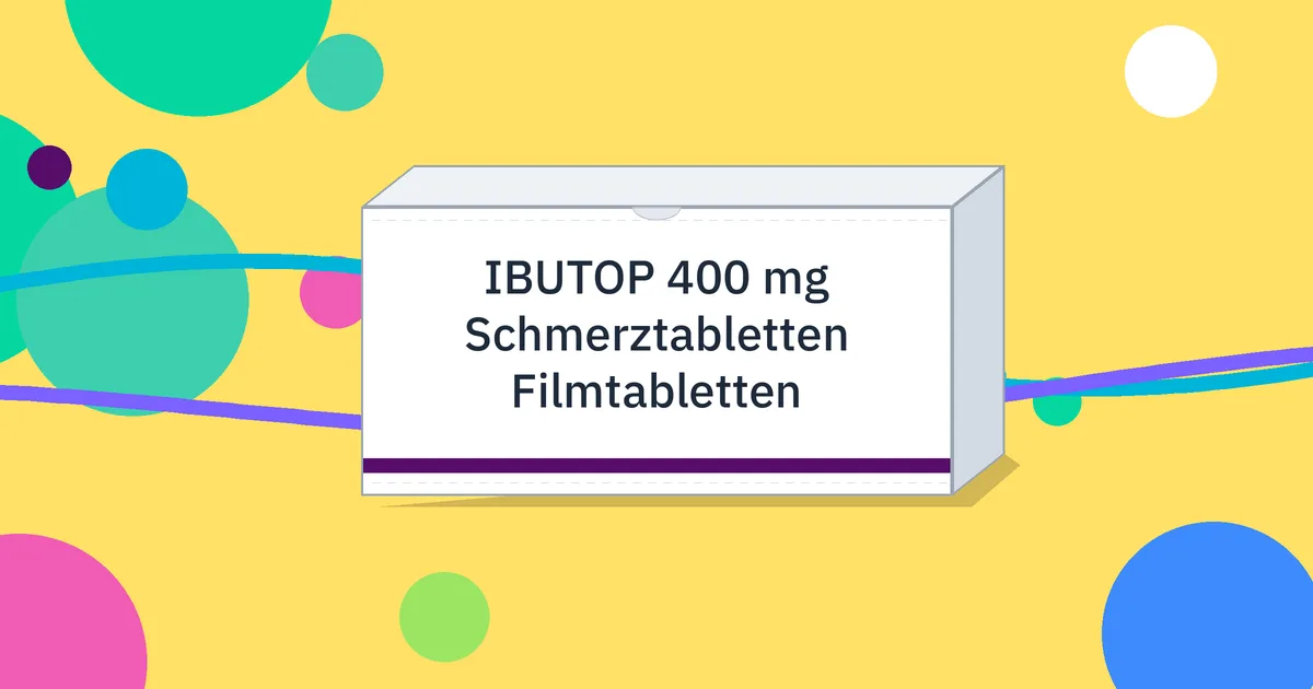 Symbolbild: Packung mit der Aufschrift IBUTOP 400 mg Schmerztabletten Filmtabletten (PZN 11886142) – Verfügbarkeit und Bezug in Apotheken in Frankfurt am Main