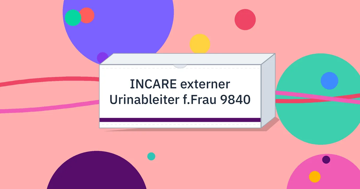 Symbolbild: Packung mit der Aufschrift INCARE externer Urinableiter f.Frau 9840 (PZN 03277251) – Verfügbarkeit und Bezug in Apotheken in Frankfurt am Main